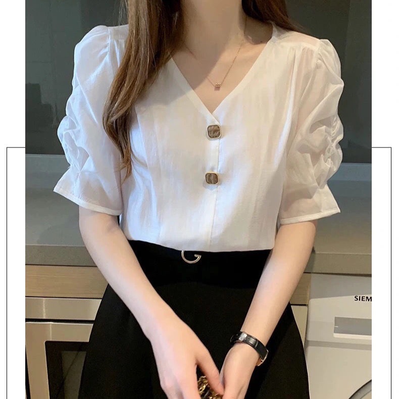 Short Sleeve White Formal Blouse For Women Plus Size V Neck Chiffon