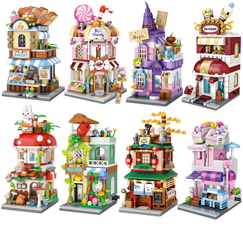 Loz1645 compatible building block mini street view Japanese street view building model ...