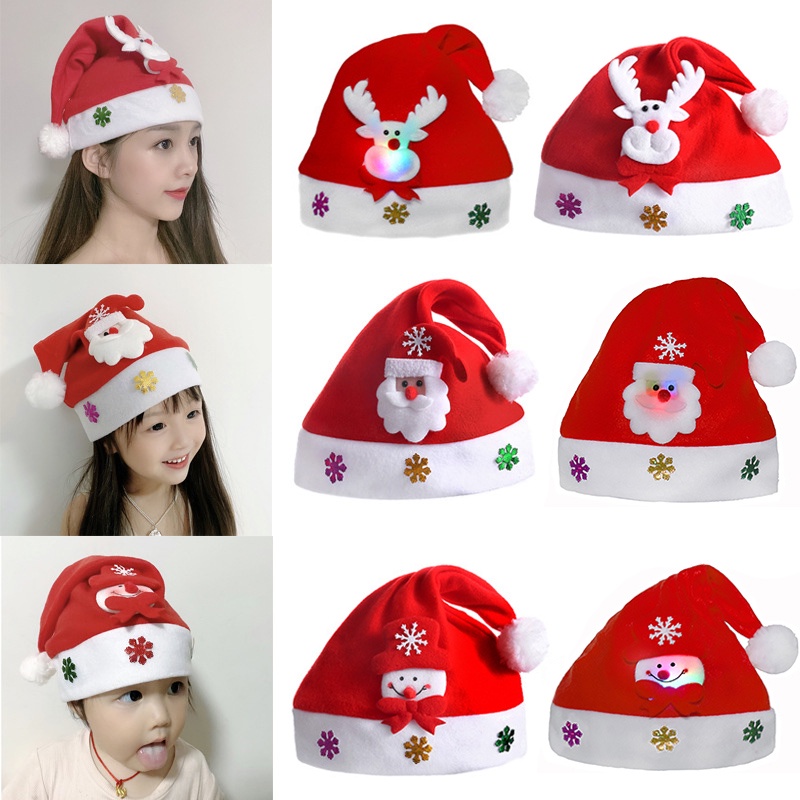 Light Up LED Christmas Hat Flannel Xmas Santa Claus Snowmen Christmas ...