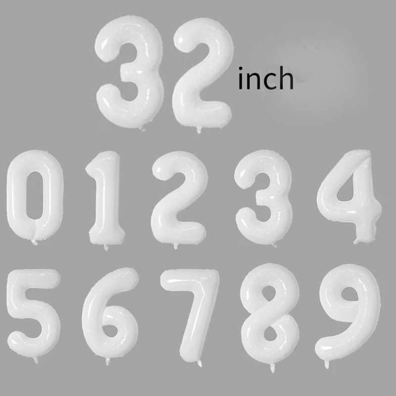 32inch Pure White Number Balloons Birthday Party Anniversary Decorative ...