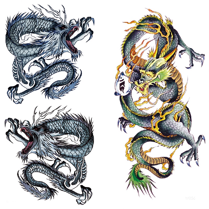 Realistic Dragon Fake Tattoo Stickers For Men Boys Kids 3D Fierce Tiger ...