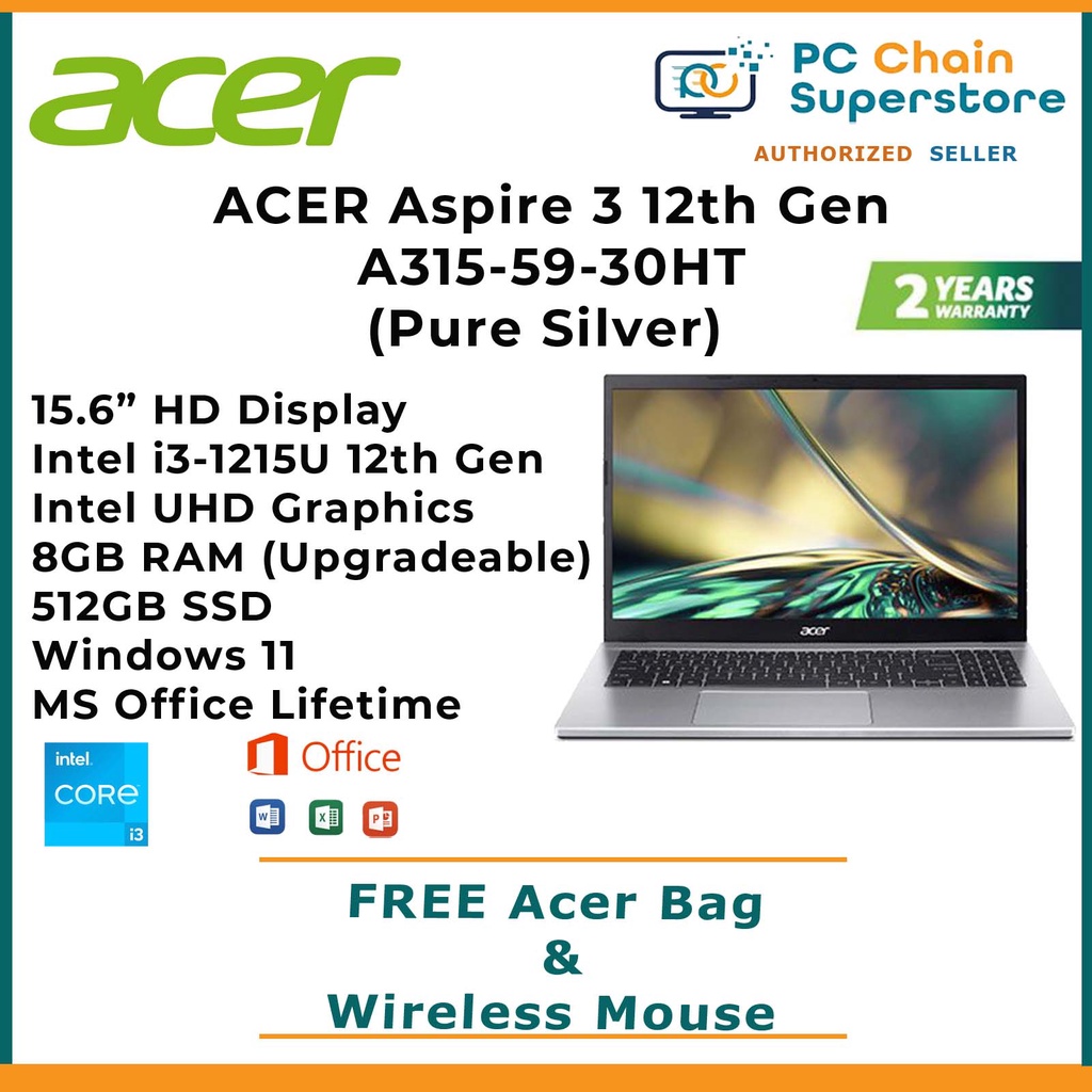 Acer Aspire 3 A315-59-30HT 12th Gen Laptop - 15.6" HD | Intel i3-1215U ...