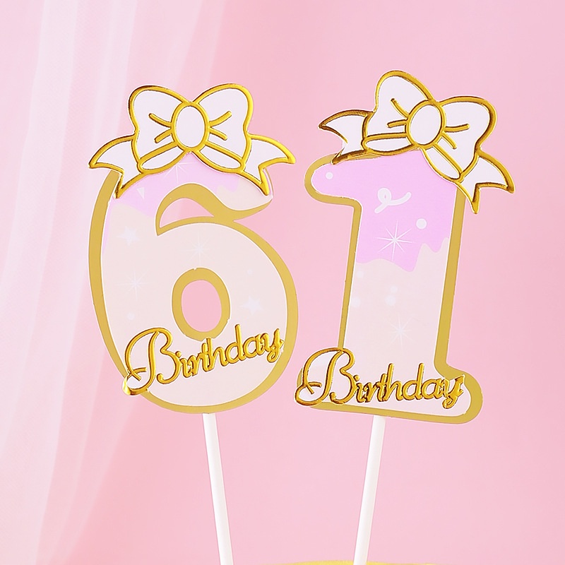 Numbers Birthday Cake Topper Cute Pink Blue Crown Paper Nubmer Cupcake ...