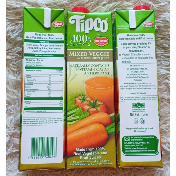 Tipco 100% Mixed Veggie & Mixed Fruit Juice 1L ( onhand ) | Shopee ...