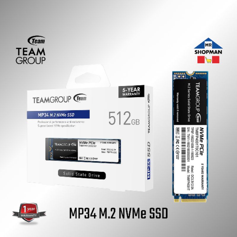 Teamgroup MP34 512Gb / 1Tb M.2 NVME 1.3 2280 PCIe 3x4 SSD Storage ...