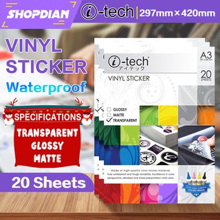 ITech Vinyl Sticker Waterproof Matte / Glossy / Transparent A4 20sheets ...