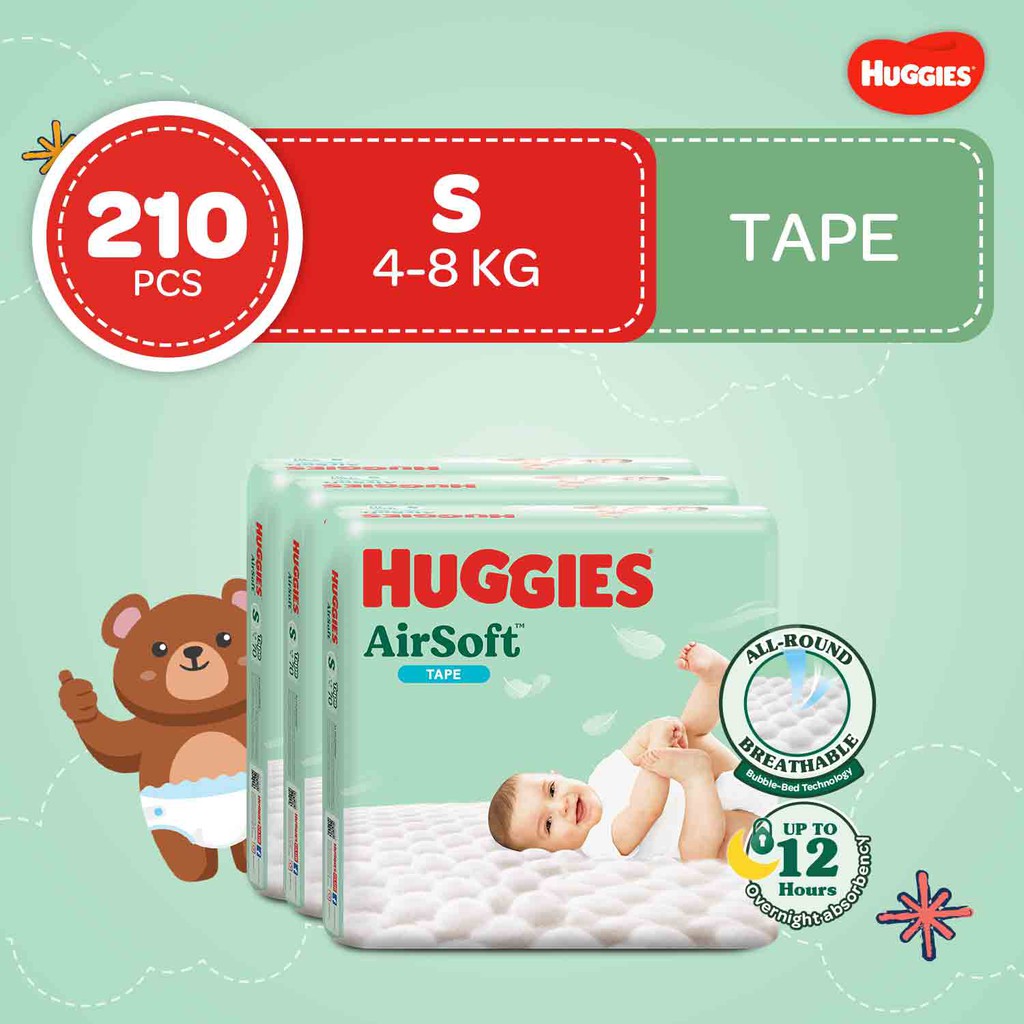 Huggies AirSoft Tape Diapers Small - 70 pcs x 3 packs (210 pcs ...