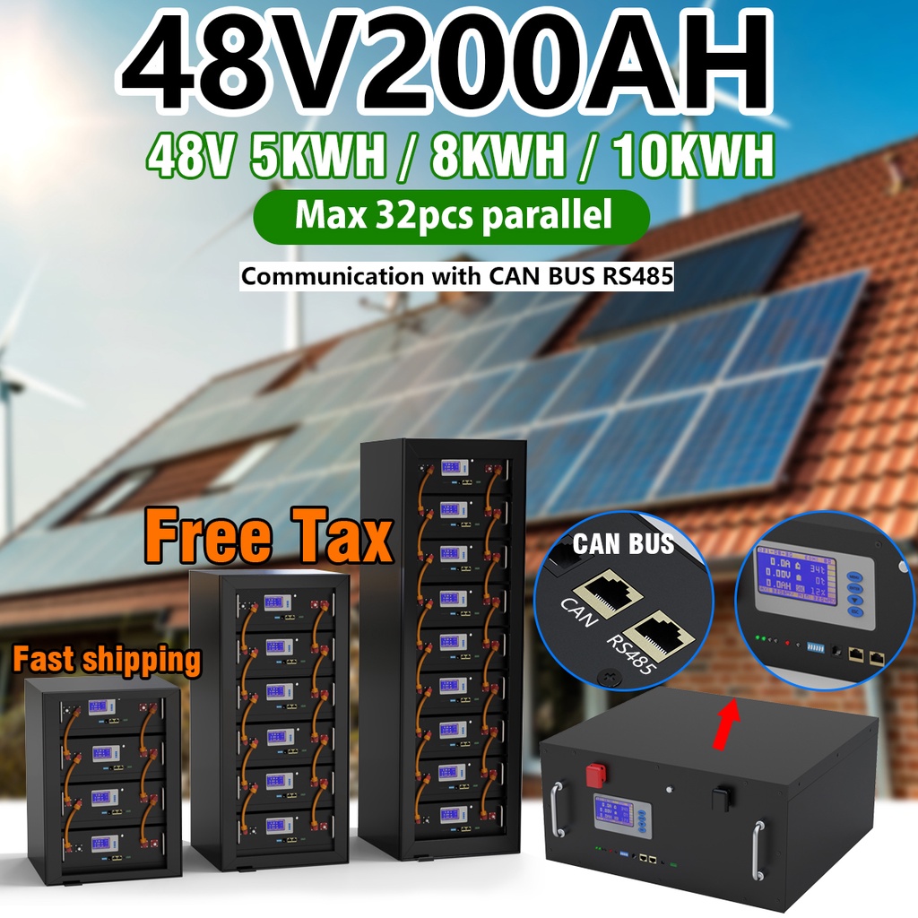 CAN BUS 48V 200Ah 100Ah LiFePO4 Battery Pack 5KW 10KW 16S BMS Max 32pcs ...
