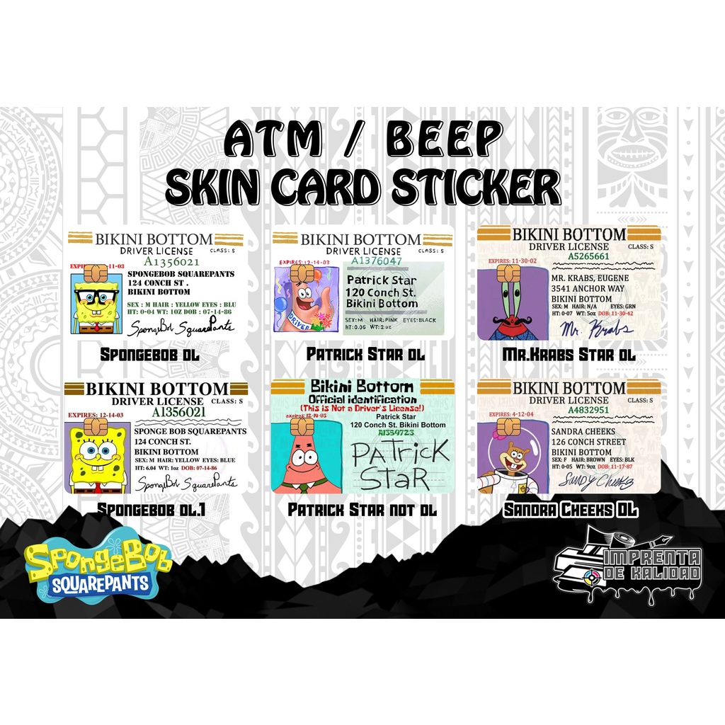 Spongebob Skin Card Sticker Vinyl Debit/ATM/beep card sticker skin ...