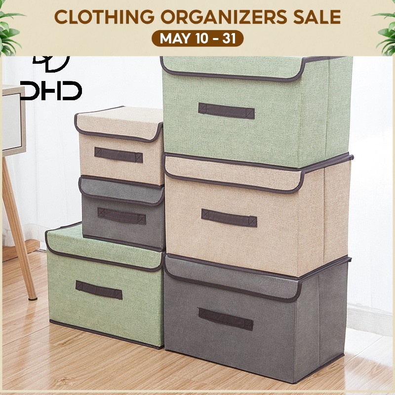 DHD 2in1 Plain Color Foldable Storage Box Organizer With Cover set ...