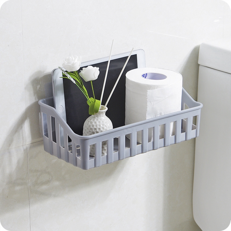 Wall Mounted Plastic Storage Rack Suction Bathroom Shelving Organizer ...