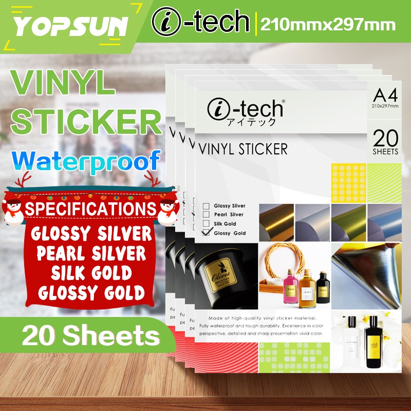 Vinyl Sticker Waterproof A4 Glossy Sliver / Pearl Sliver 20Sheets/Pack ...