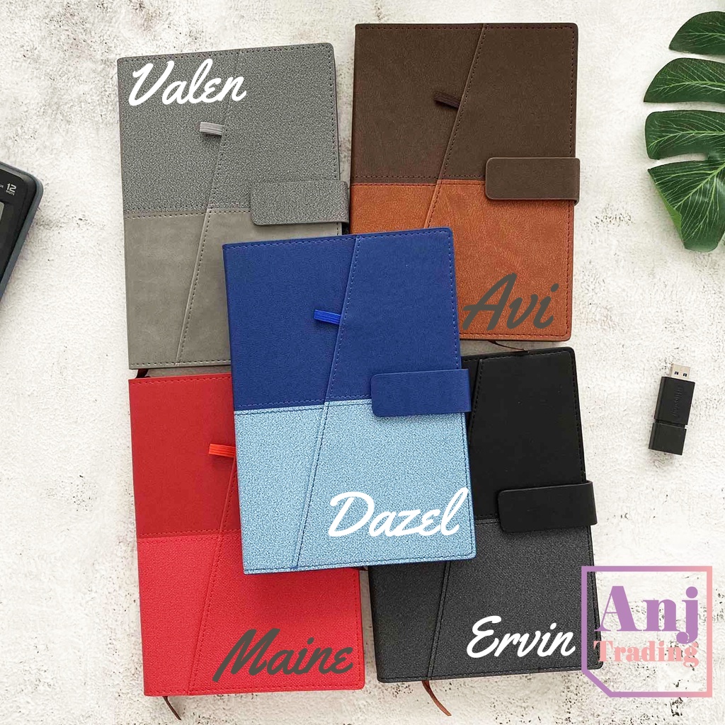 PERSONALIZE NAME Leather Notebook Journal w/ Magnetic Side Pocket and ...