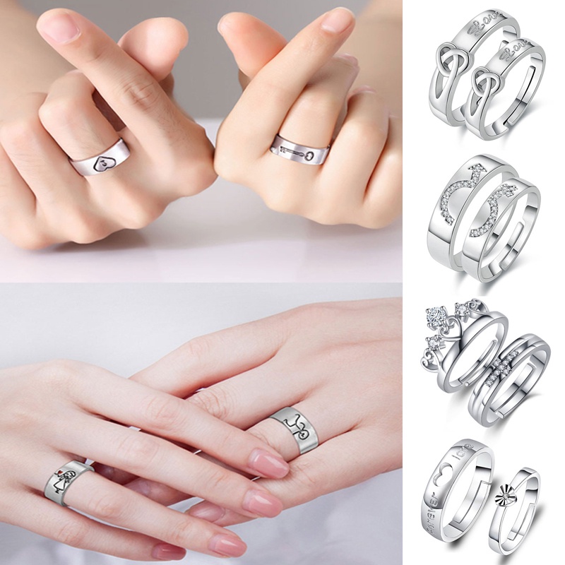2PCs Couple Ring Silver Finger Rings Set Trendy Couple Jewelry ...