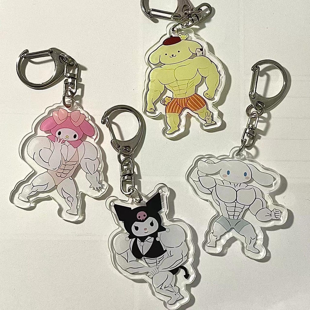 Muscle Keychain Macho Kuromi Cinnamon Dog Fitness Acrylic Bag Pendant ...