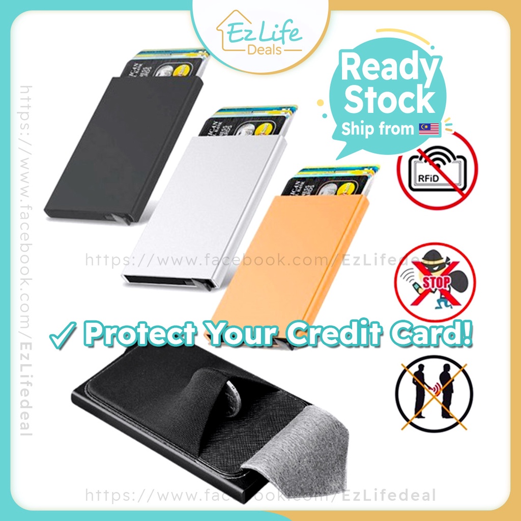 Ezlifedeals RFID Protected ID Card Premium Holder Blocking Slim Metal ...