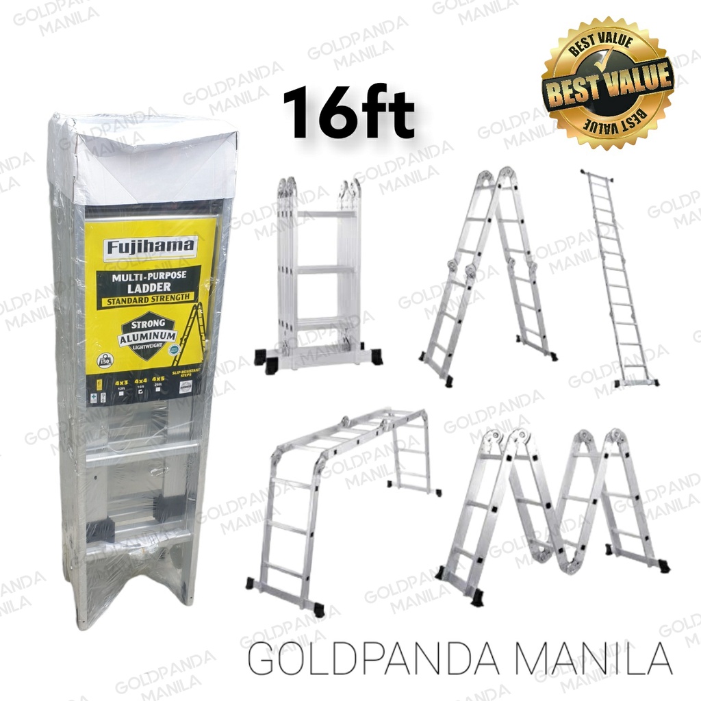 Fujihama 16ft Multi Purpose Ladder, 4x4 Aluminum Foldable Ladder ...