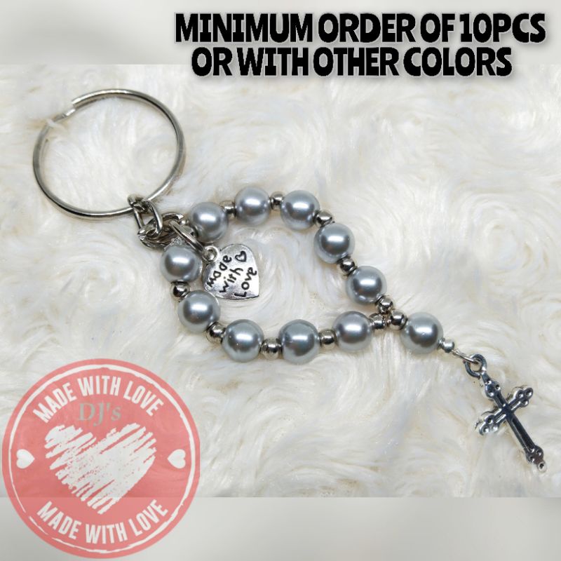 Keychain Mini Rosary Gray Pearl Souvenirs / Baptismal Birthday Gift ...