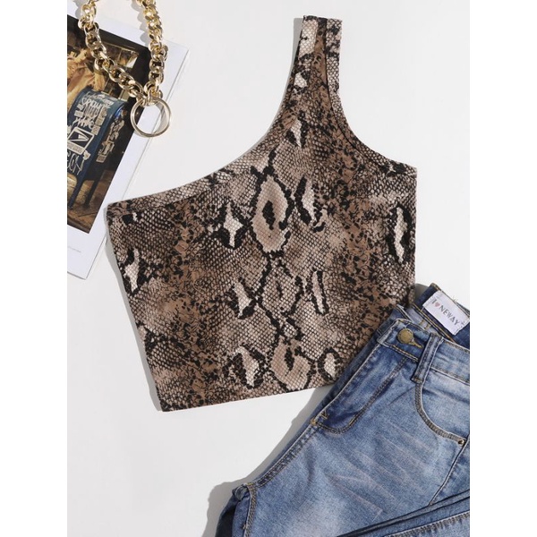 SY ONE SHOULDER SNAKE SKIN PRINT TOP(100% ORIGINAL) | Shopee Philippines