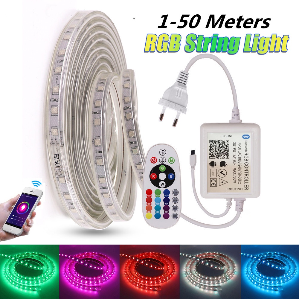 10 Meters LED Strip Light Waterproof 220V RGB Remote control SMD 5050 ...