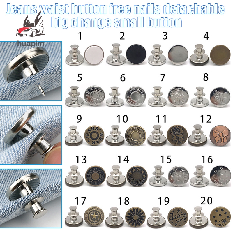 10pcs Retractable Jeans Button Adjustable Removable Stapleless Metal ...