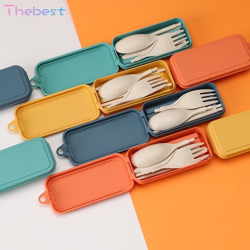 3pcs Set Reusable Folding Wheat Straw Chopstick Spoon Fork Cutlery Set ...