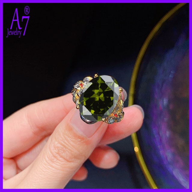 A7 Vintage Engraving Craft Inlay Peridot Ring | Shopee Philippines