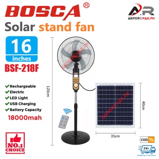 BOSCA Solar Stand Fan 16 inches with 5 Blades+3 Speeds Solar Electric ...