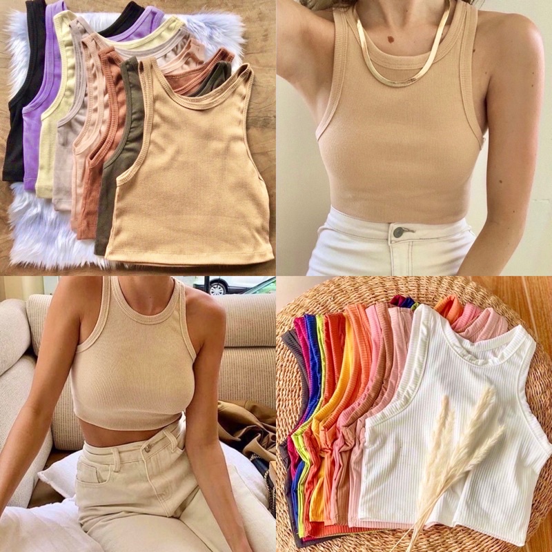 Fashion Knitted Ribbed Croptop Razor Back Sando of women tank top ...