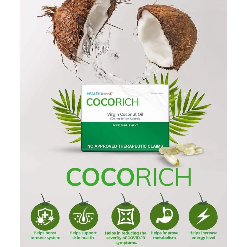 Cocorich VCO Virgin Coconut Oil Softgel Capsule 500mg | Shopee Philippines