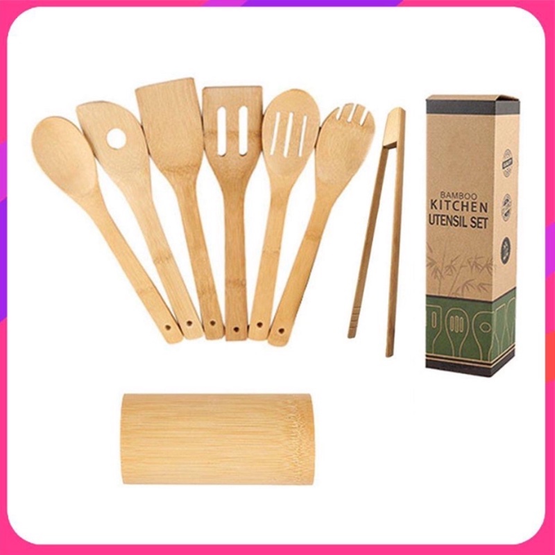 8 in 1 Eco Friendly-Bamboo Kitchen Utensil Set Tool Kitchenware (Bamboo ...