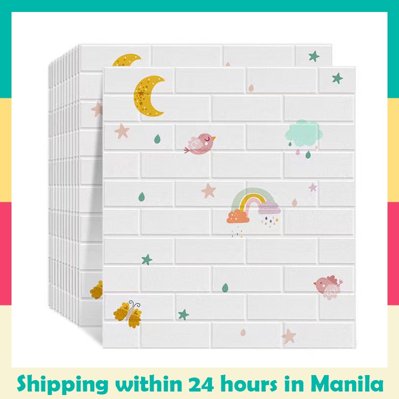 Cartoon Wall Stickers PE Foam 3D WallPaper Brick Safety Waterproof Self ...