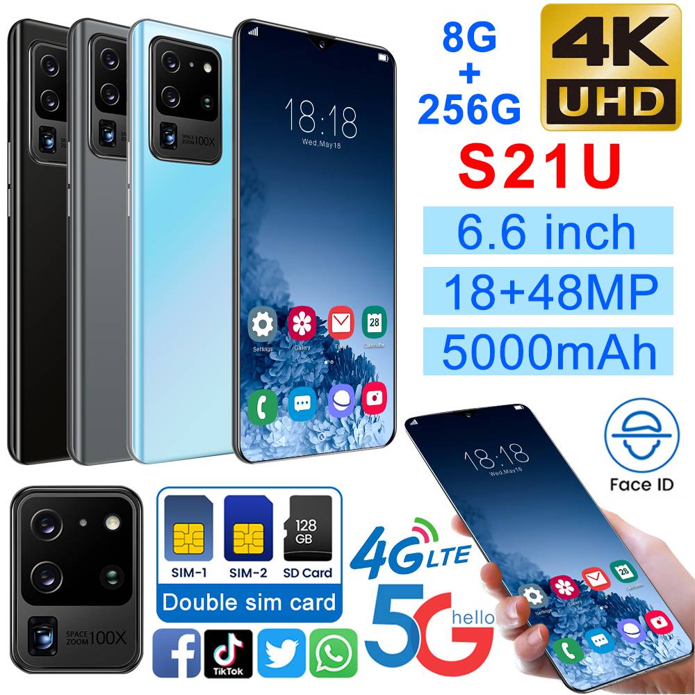 【Ready Stock 】S21U Phone 6.6" Full Display Screen Smartphone Face ID ...