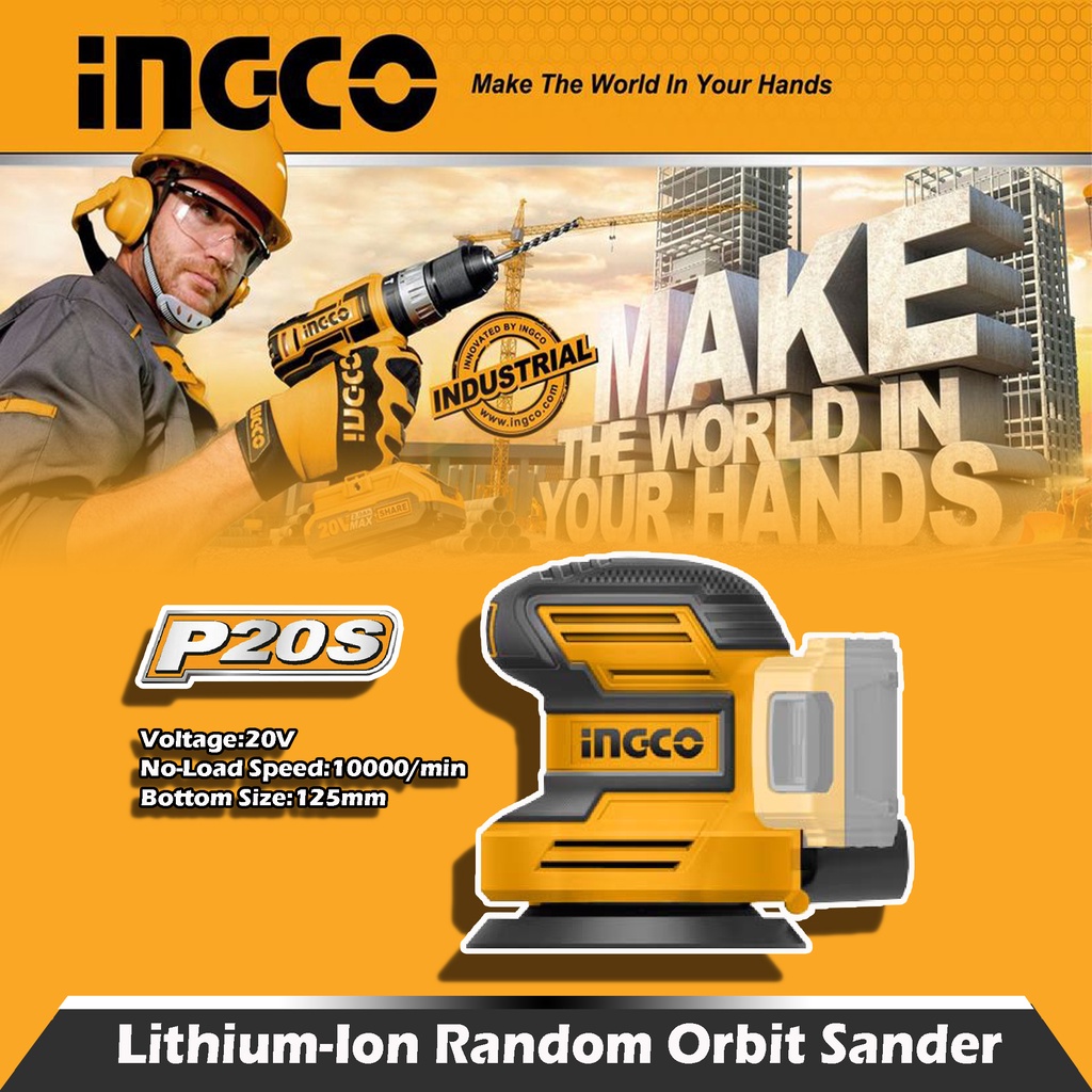 INGCO CROSLI2001 Original Cordless Li-ion Random Orbital Power Sander ...
