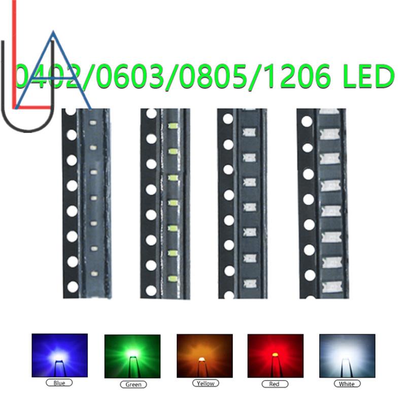 100pcs 0402 0603 0805 1206 Smd Led Red Yellow Green White Blue Orange