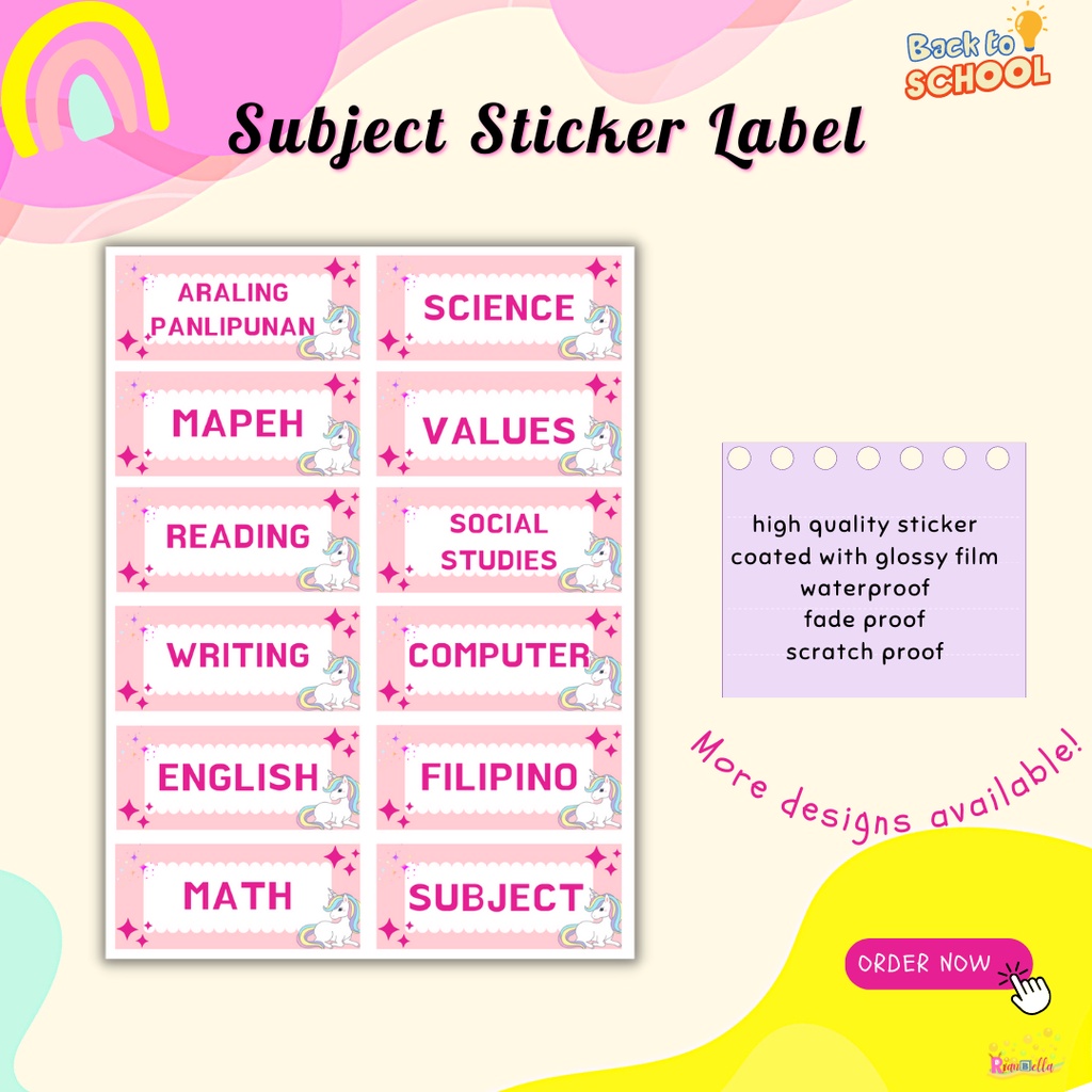 SUBJECT STICKER LABEL BACK TO SCHOOL WATERPROOF/12 PCS | Shopee Philippines