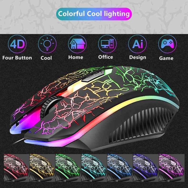 Wired Gaming Mouse Crack Breathing Light Backlight 4 Button Three-speed ...