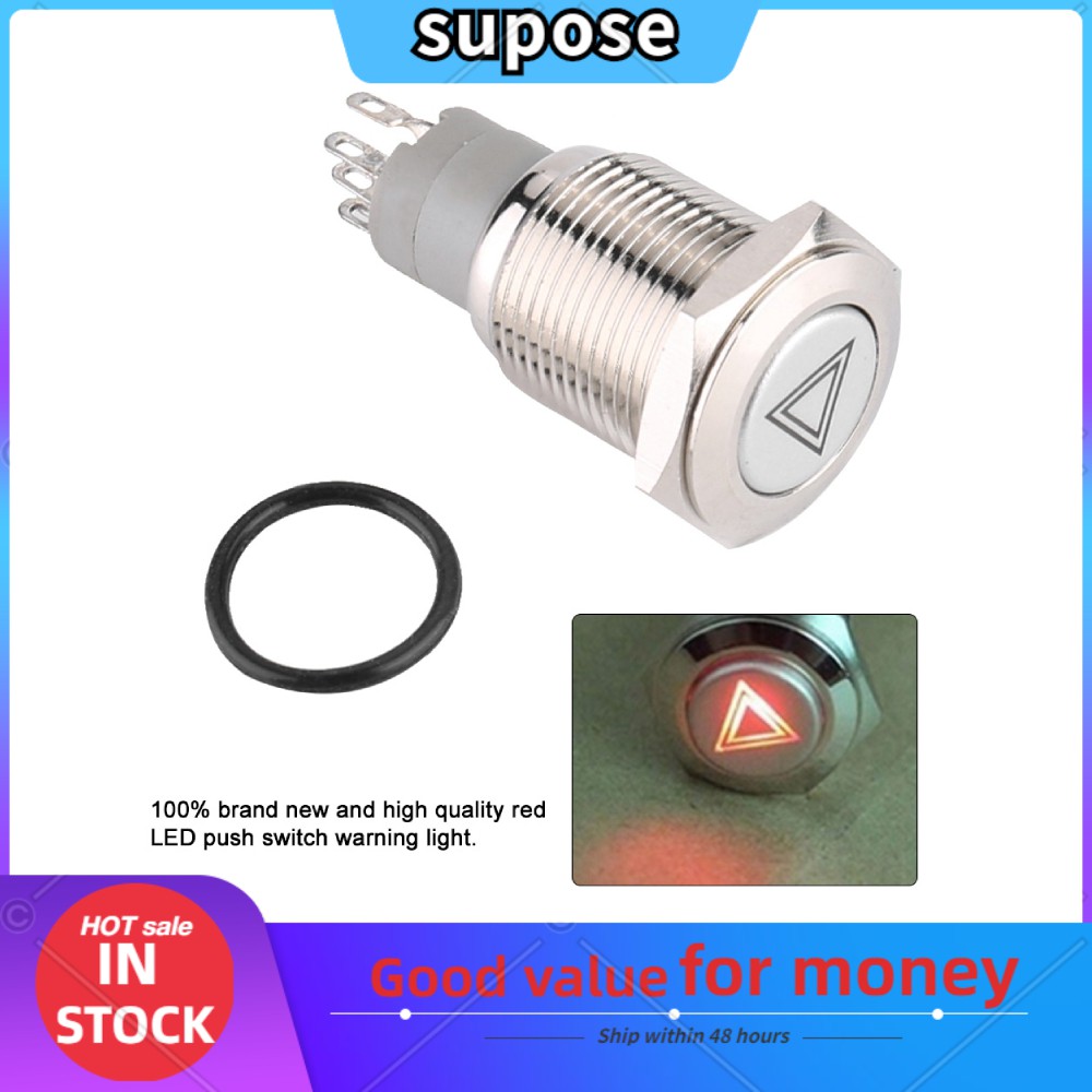 New 16mm Universal Red LED Car Emergency Hazard Warning Light Push ...