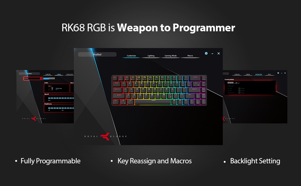 Royal Kludge RK68/RK855 Hot-swappable Dual Mode Bluetooth USB C RGB ...