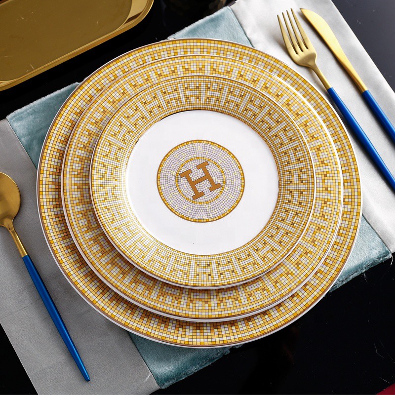 Porcelain Ceramic Luxury H Plate Dinnerware Set Gold Elegant 8inch ... Porcelain Ceramic Luxury H Plate Dinnerware Set Gold Elegant 8inch ...