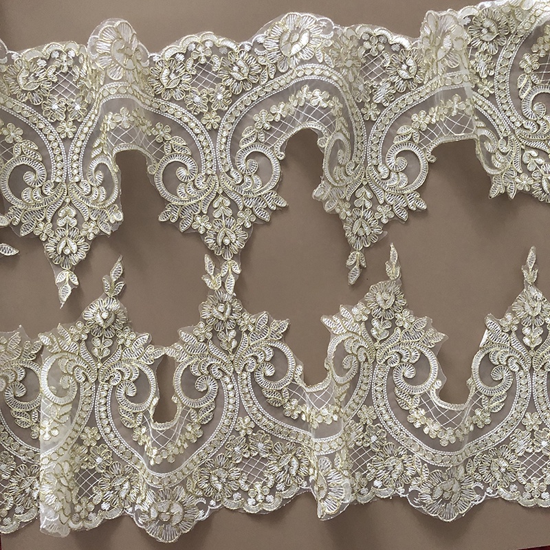 1 Meter Luxury Gold Sequins Beading Mesh Lace Trim Applique Trimming ...