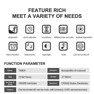 Professional Metal Luminous Digital Stopwatch Timer Multifuction ...