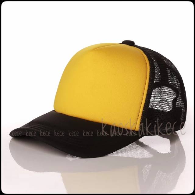 HITAM Plain Black Yellow Trucker Hat | Shopee Philippines