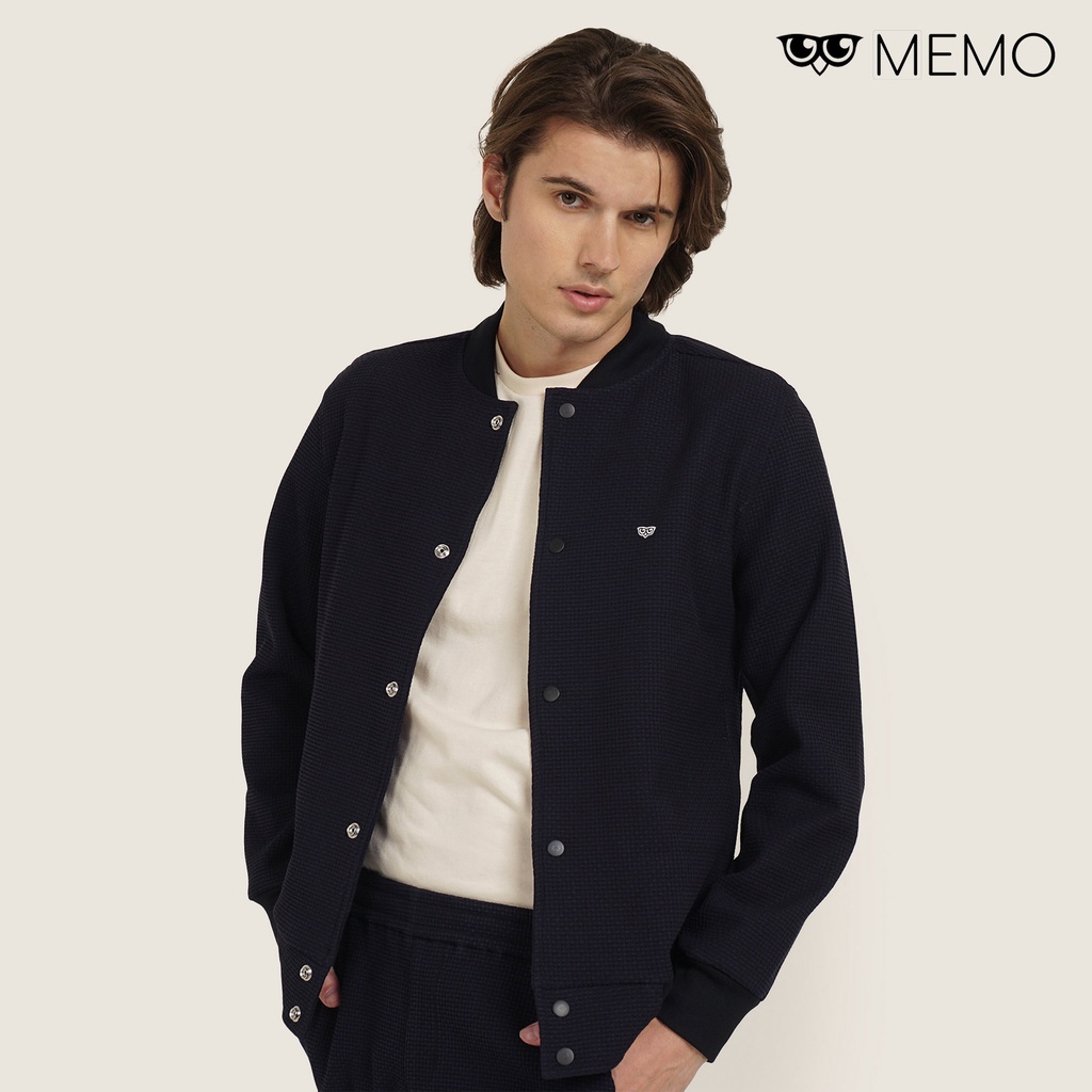 Memo Textured Bomber Jacket For Men (Navy Blue) | Shopee Philippines