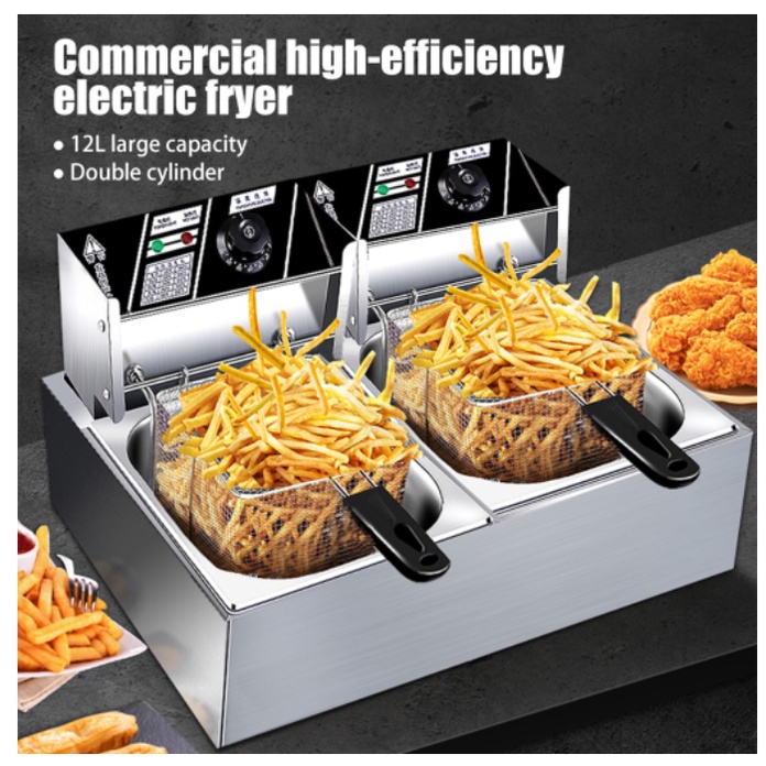 12L Electric Dual Cylinder Deep Fryer 220V Stainless Steel Frying ...