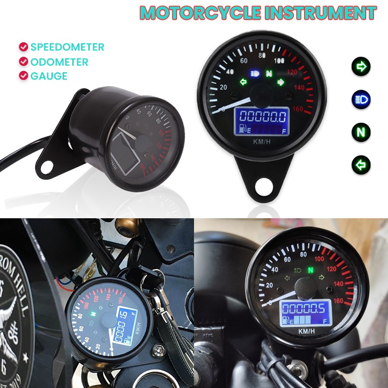 Motorcycle Speedometer Digital LCD Odometer Gauge Multi-function ...
