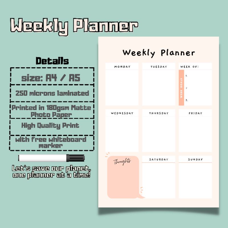 Reusable Weekly Planner Board (laminated, erasable) | Shopee Philippines