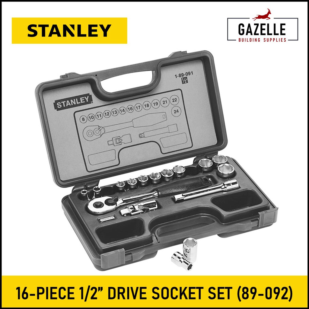 Stanley 16 Pieces 1/2" Drive Socket Wrench Set Model No. 89-092 (8-24mm ...
