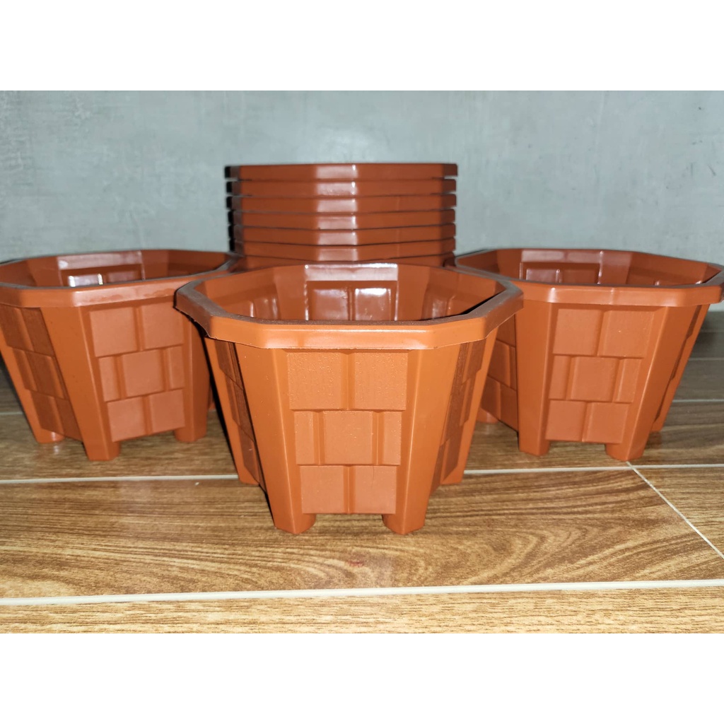 set of 10 pieces brick design hexagon pots for plants 16x11 cm / 20 ...