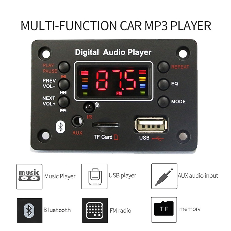 5V 12V LED Digital Bluetooth MP3 Board WMA Decoder Car FM Radio Module ...